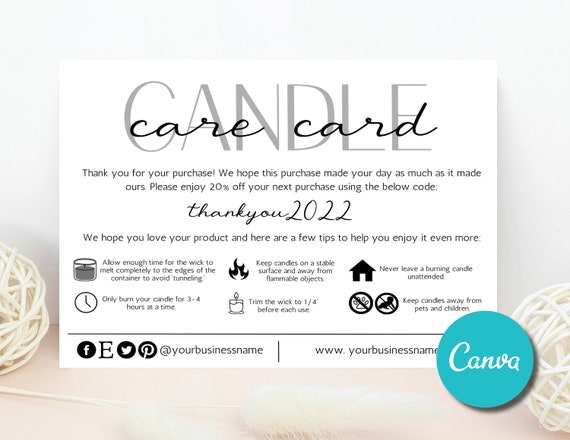 Editable Candle Care Card Template Instructions Custom Thank - Etsy
