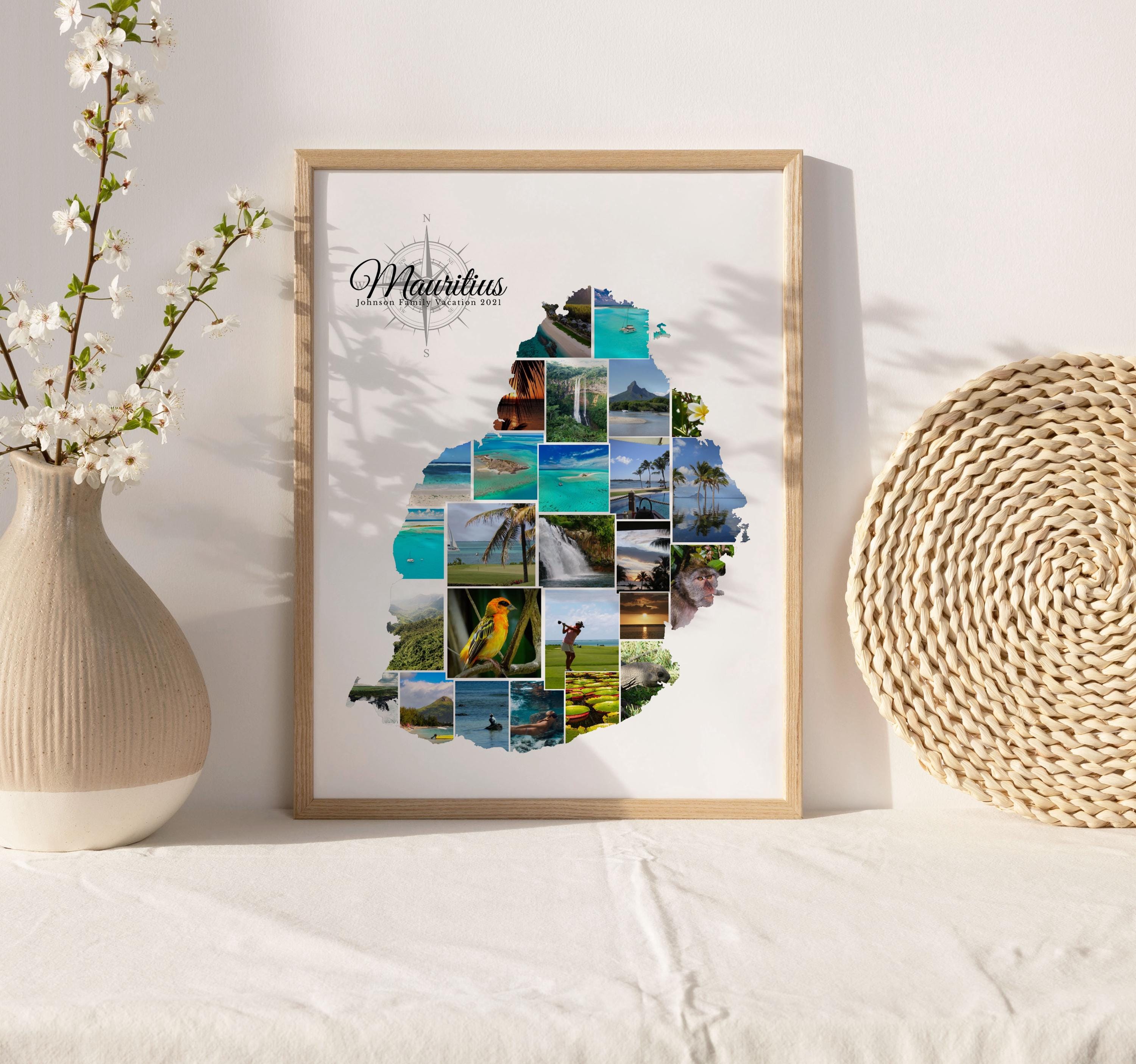 Mauritius Map Travel Photo Collage Poster Wedding Anniversary Gift ...