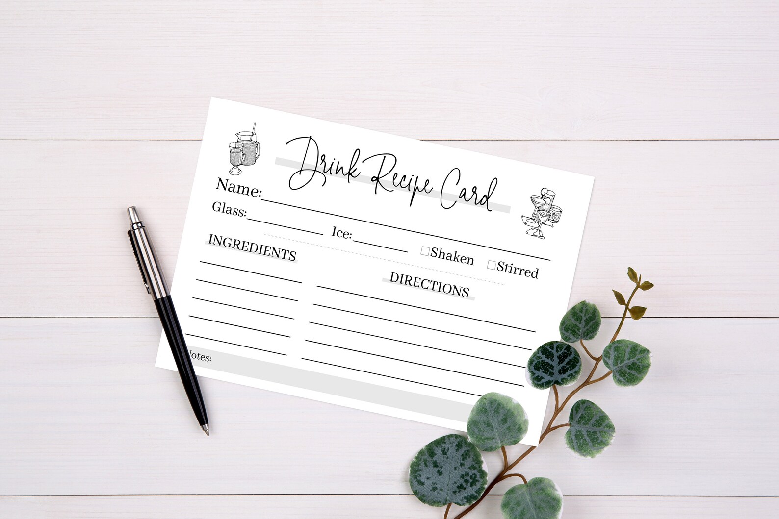 Editable Drink Recipe Card Template Printable Cocktail Bar - Etsy