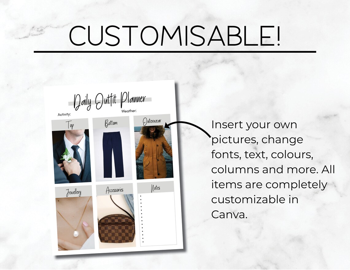 Daily Weekly Outfit Fashion Planner Printable Template | Etsy