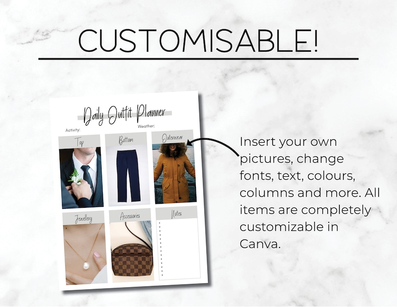 Daily Weekly Outfit Fashion Planner Printable Template | Etsy