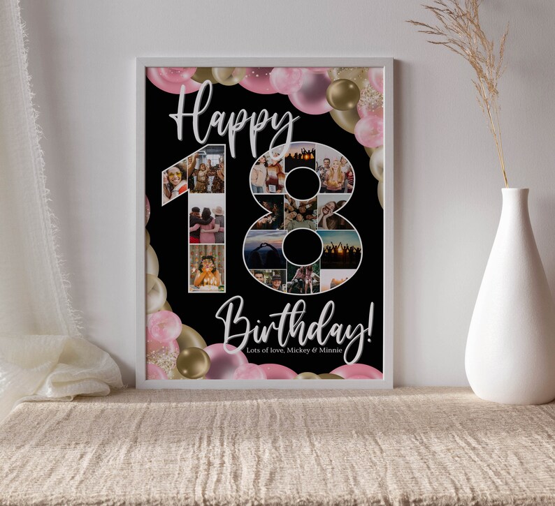 Custom 18th Birthday Photo Collage Gift Poster Number Art - Etsy
