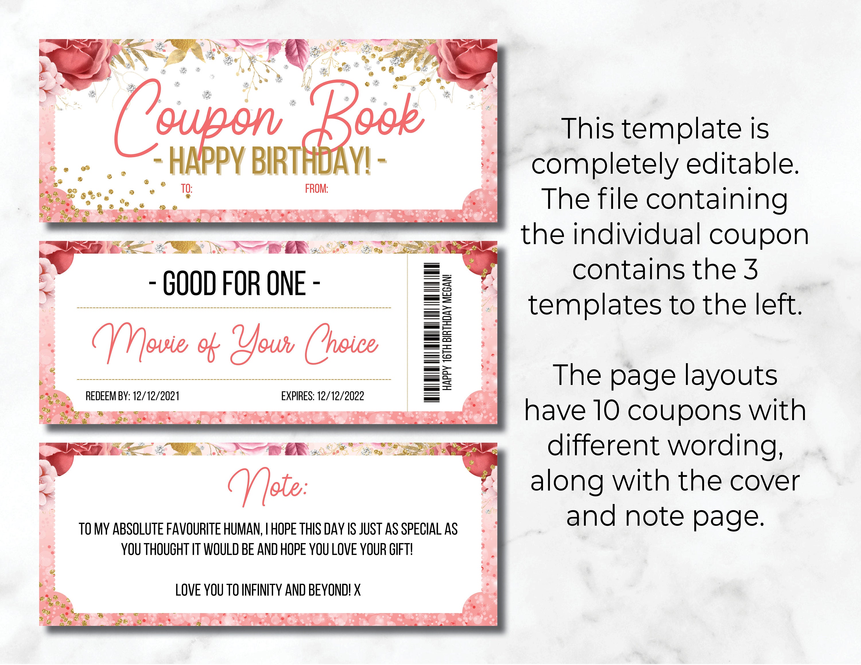 Editable Birthday Voucher Coupons Gift Love Book Template | Etsy