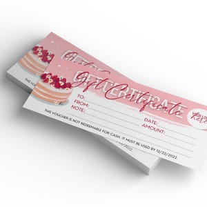 Editable Bakery DIY Pink Gift Card Certificate Template, Gift Voucher ...