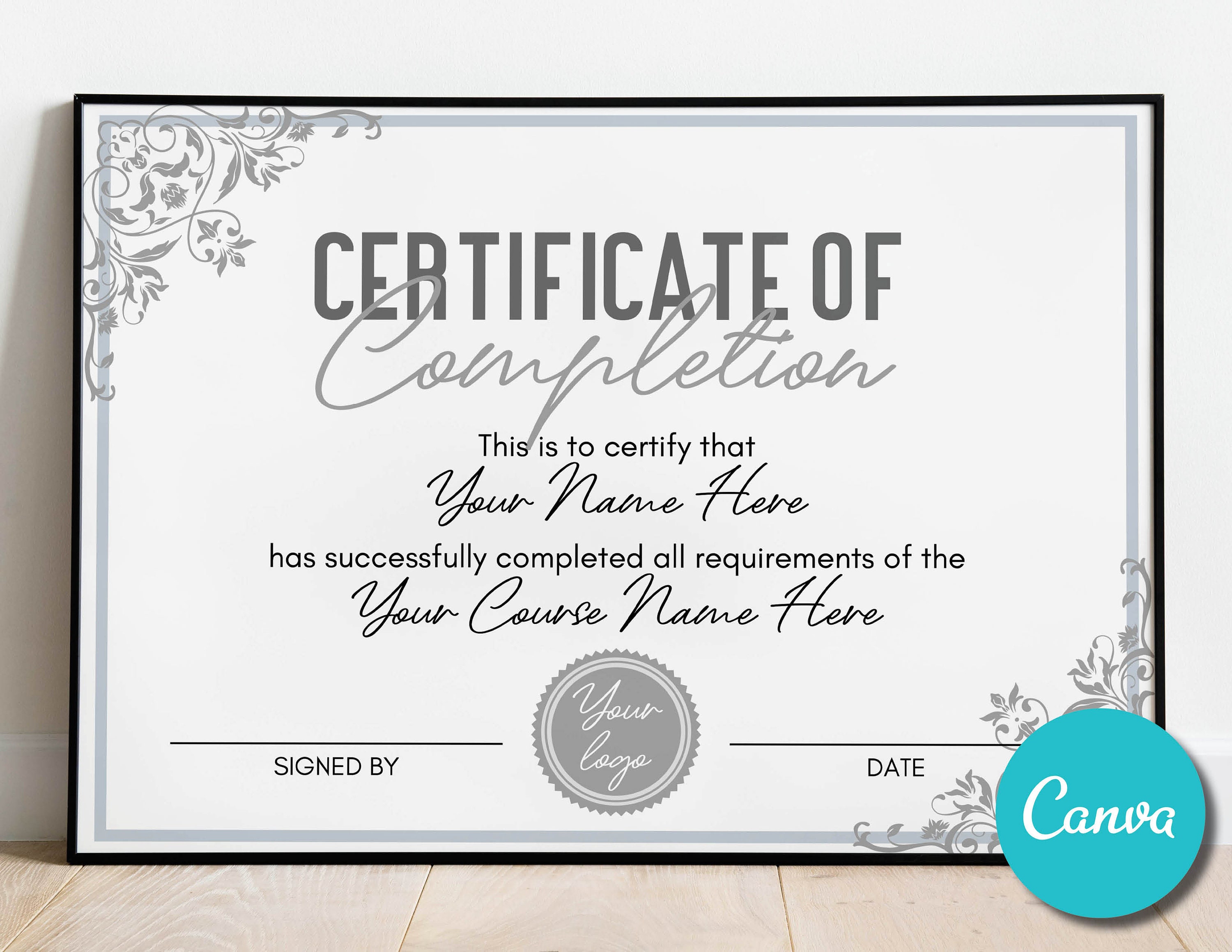 Editable Certificate of Completion Template Award Custom - Etsy