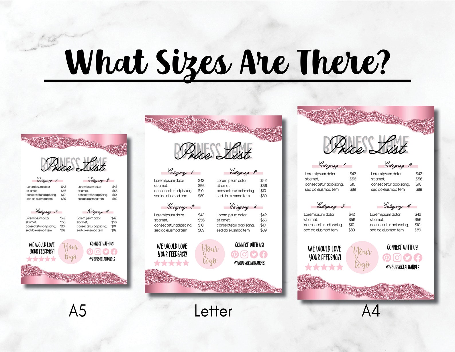 Pink Glitter Editable Price List Template Custom Salon Bakery | Etsy