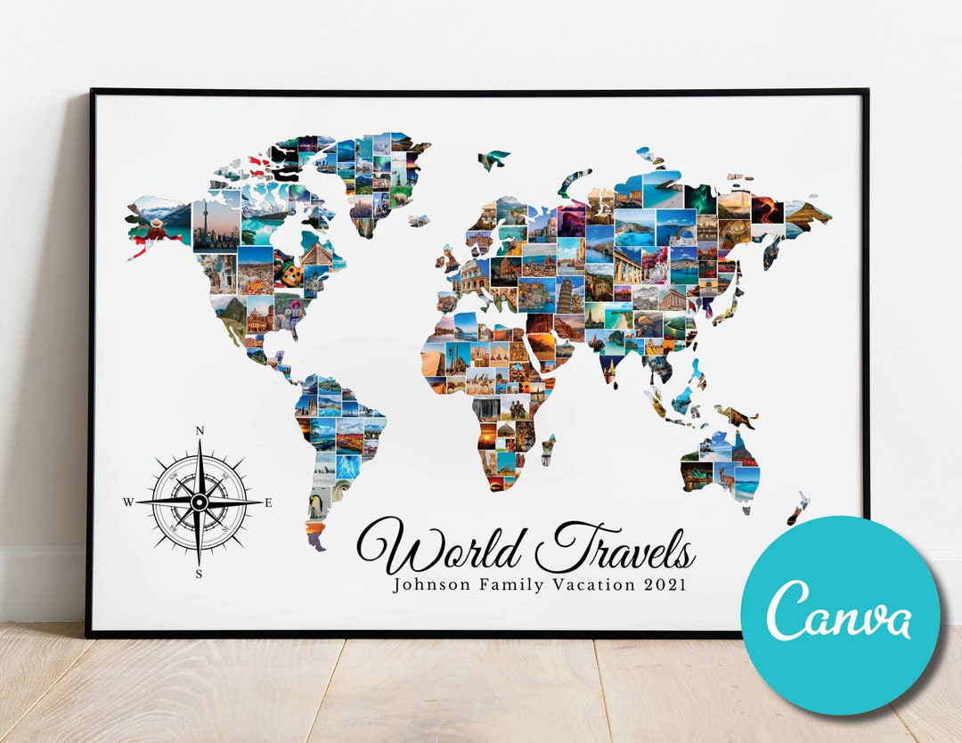 World Map Personalized Custom Photo Collage Anniversary Gift, World ...