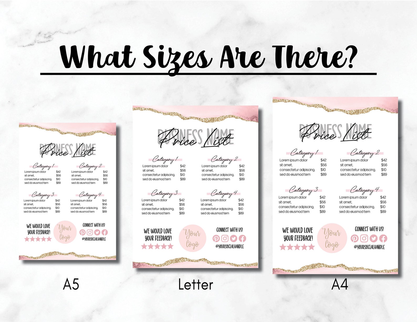 Pink Gold Editable Price List Template, Custom Salon Bakery Price List ...