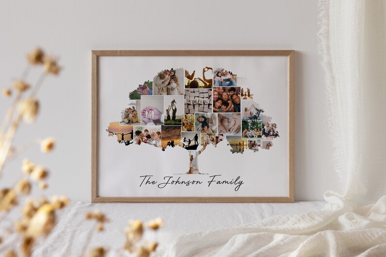 Custom Family Tree Photo Collage Gift Wall Art, Editable Personalized ...