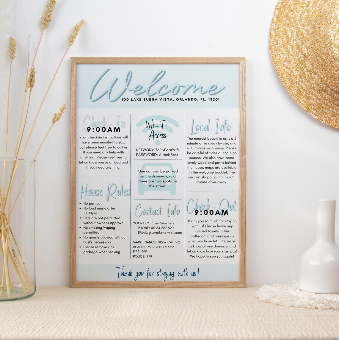 Airbnb Welcome Poster Template Sign, Airbnb Poster Editable Host Info ...