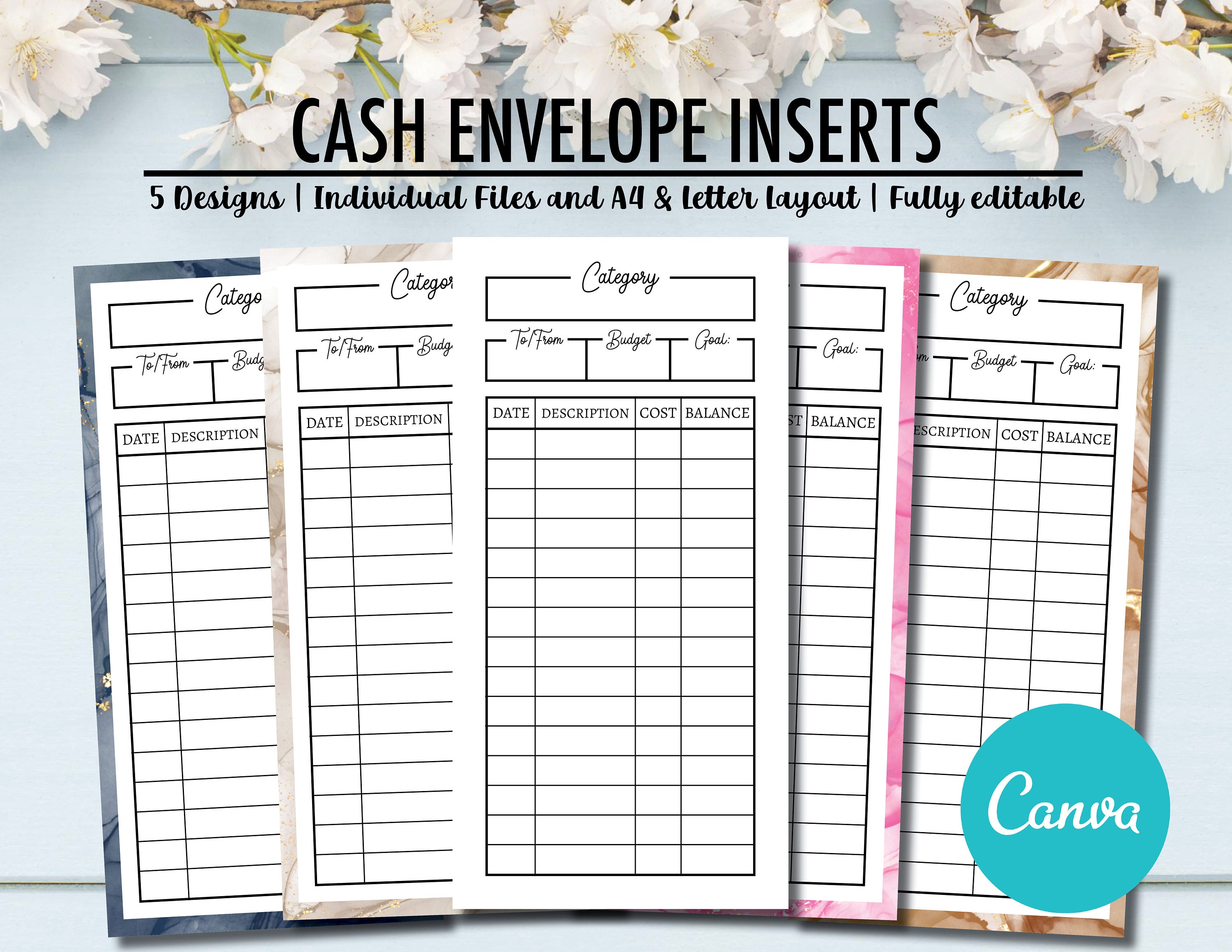Cash Envelope Insert Editable Expense Spending Printable - Etsy