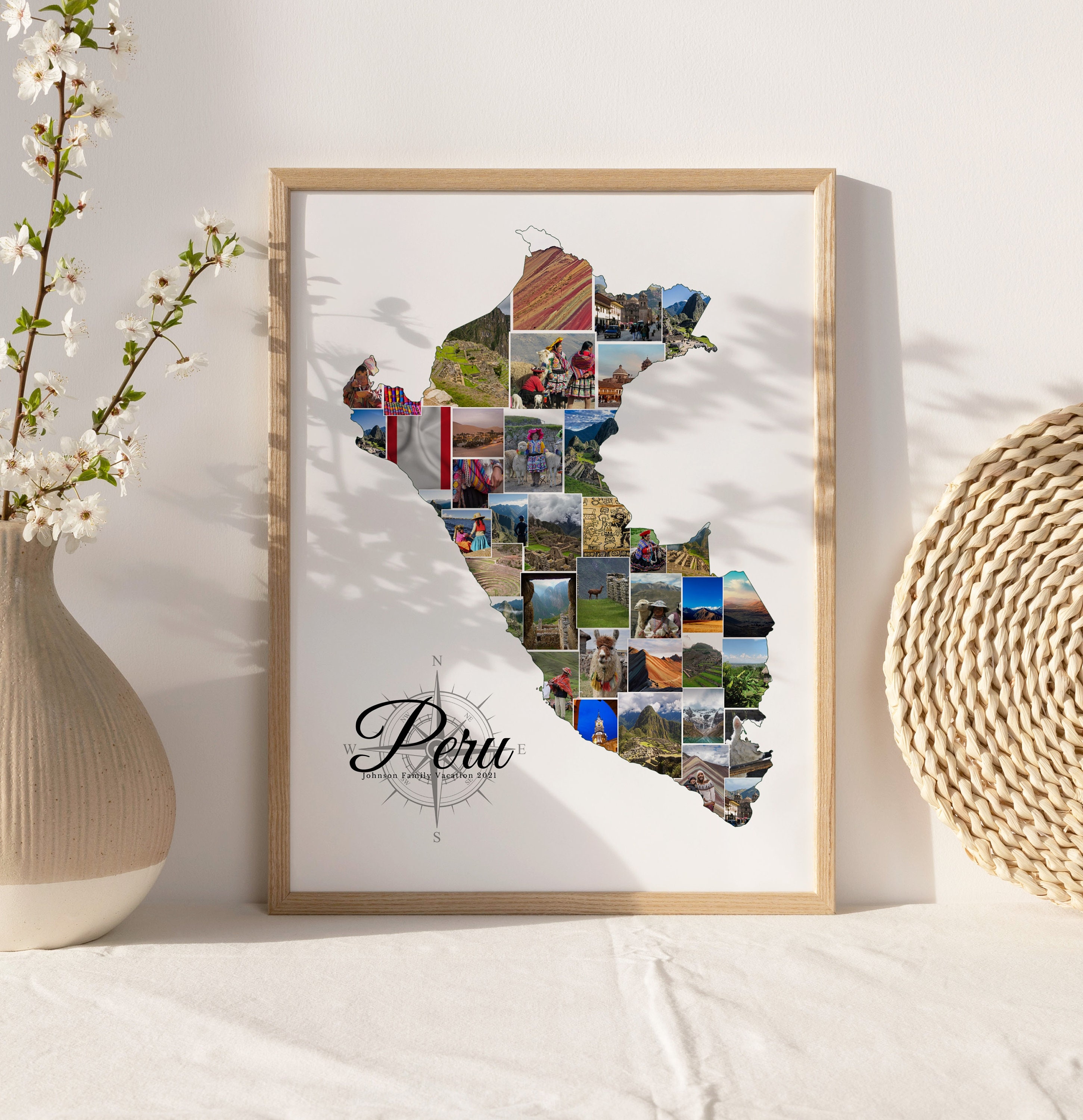 Peru Map Travel Photo Collage Poster Wedding Anniversary Gift, Peru ...