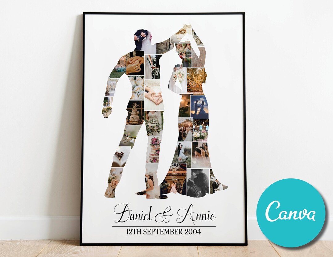 Wedding Bride Groom Photo Collage Template Custom Gift, Editable ...
