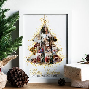 Editable Christmas Tree Photo Collage, Custom Holiday Card Family Gift ...