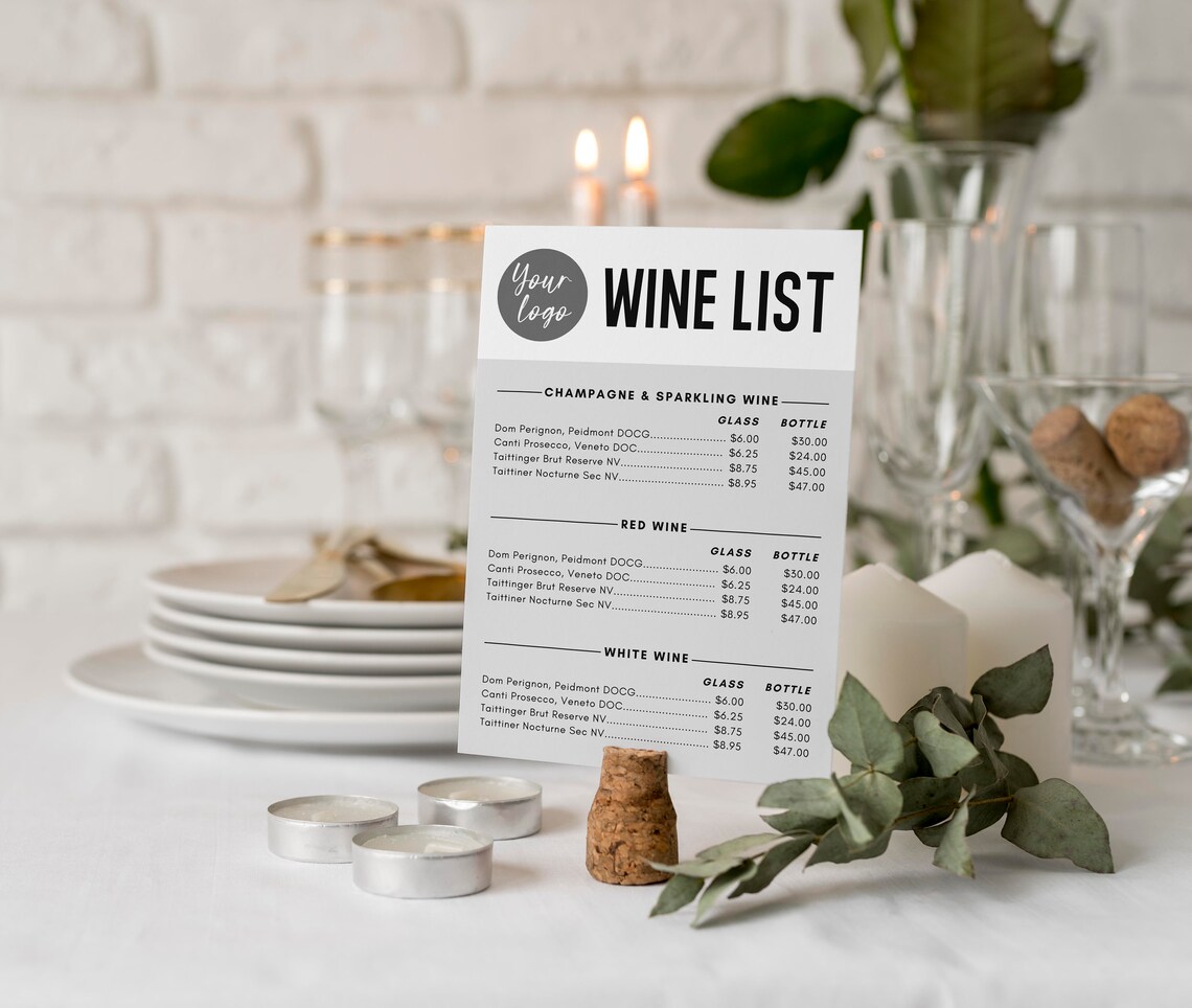 Editable Drinks Wine Bar Menu Sign Template List, Business Wine Menu ...