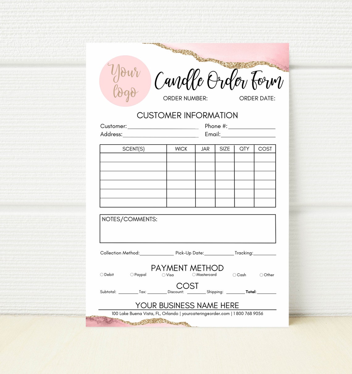 Editable Candle Custom Order Form Business Template DIY - Etsy