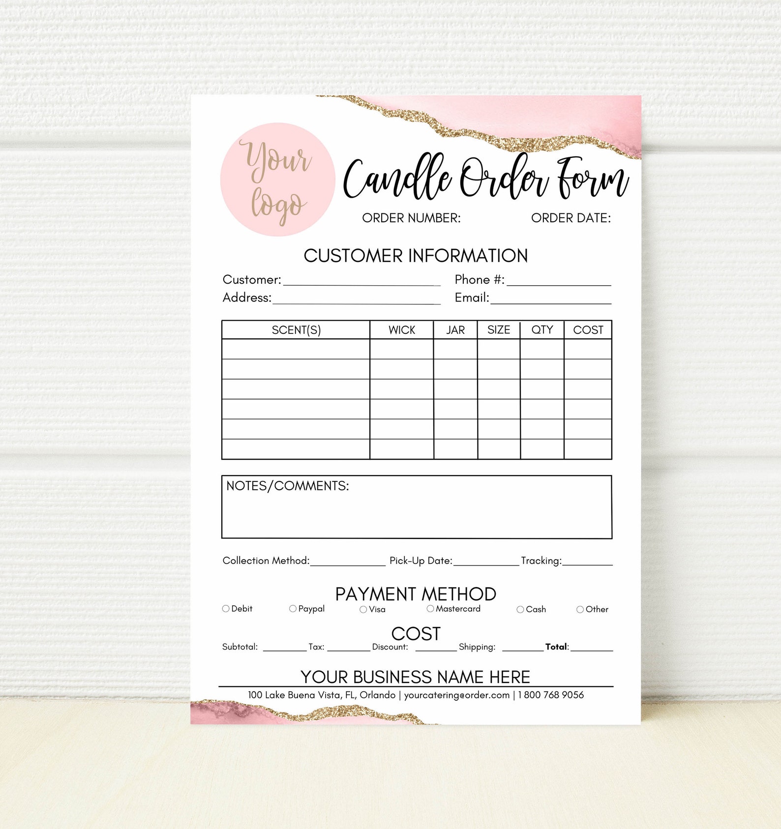 Editable Candle Custom Order Form Business Template DIY - Etsy