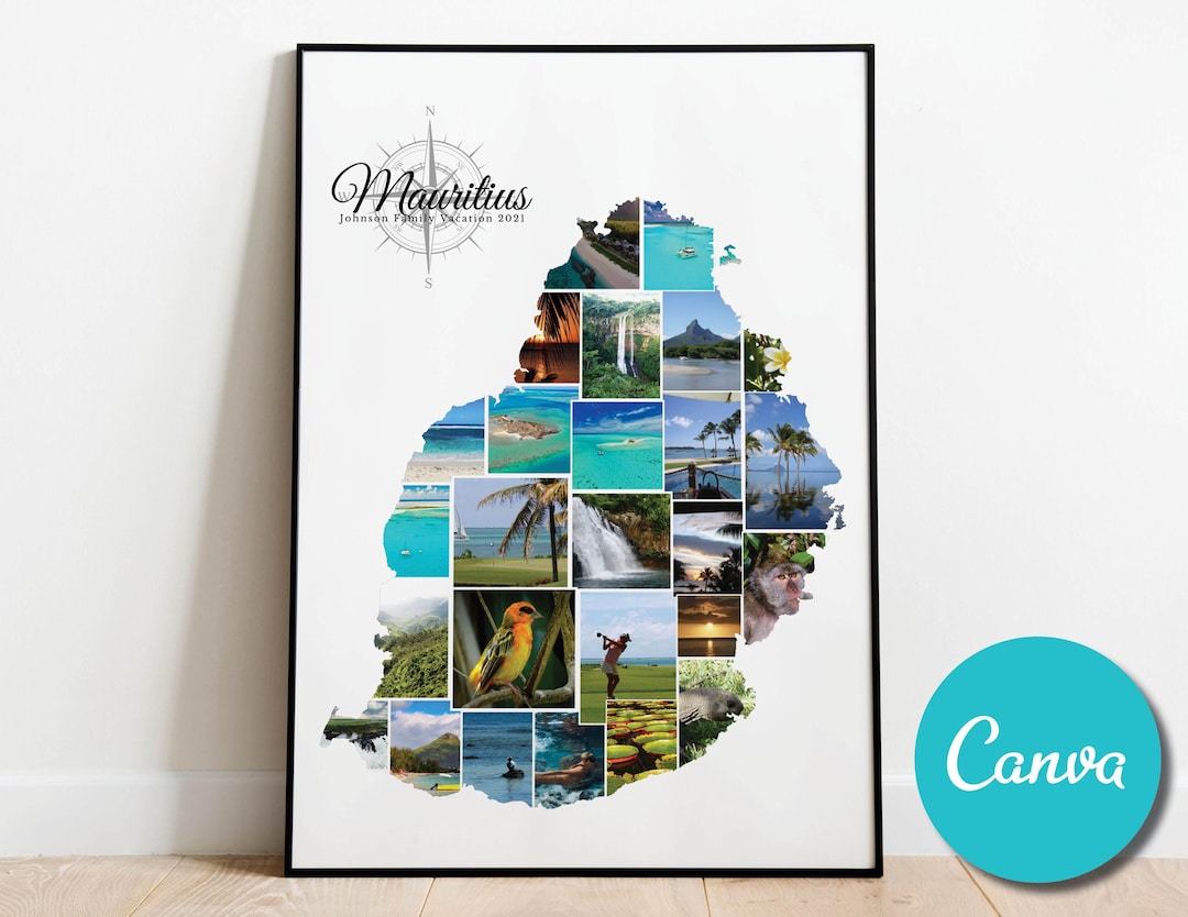 Mauritius Map Travel Photo Collage Poster Wedding Anniversary Gift ...