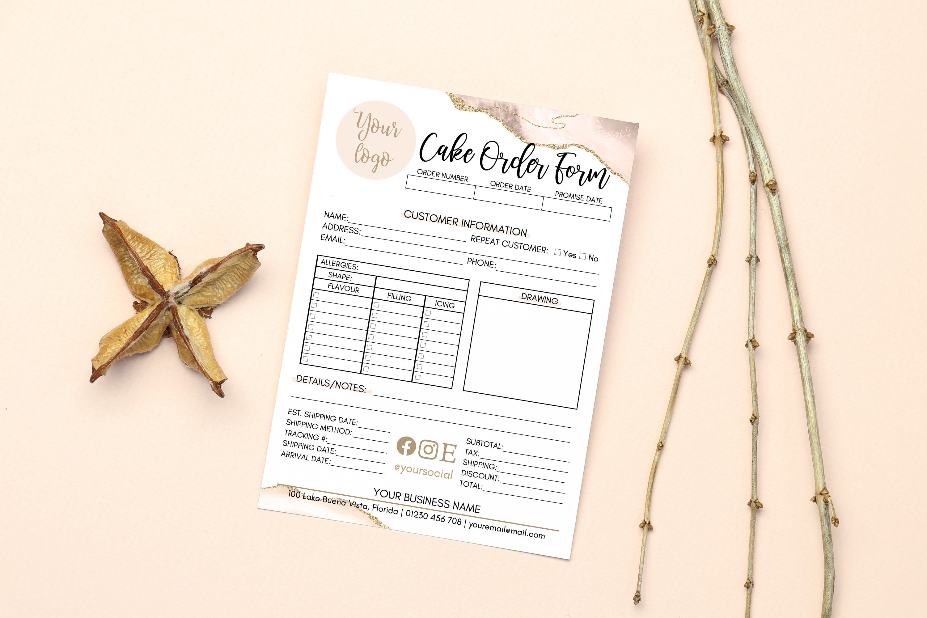 Custom Gold Cake Order Form Editable Custom Bakery Order - Etsy UK