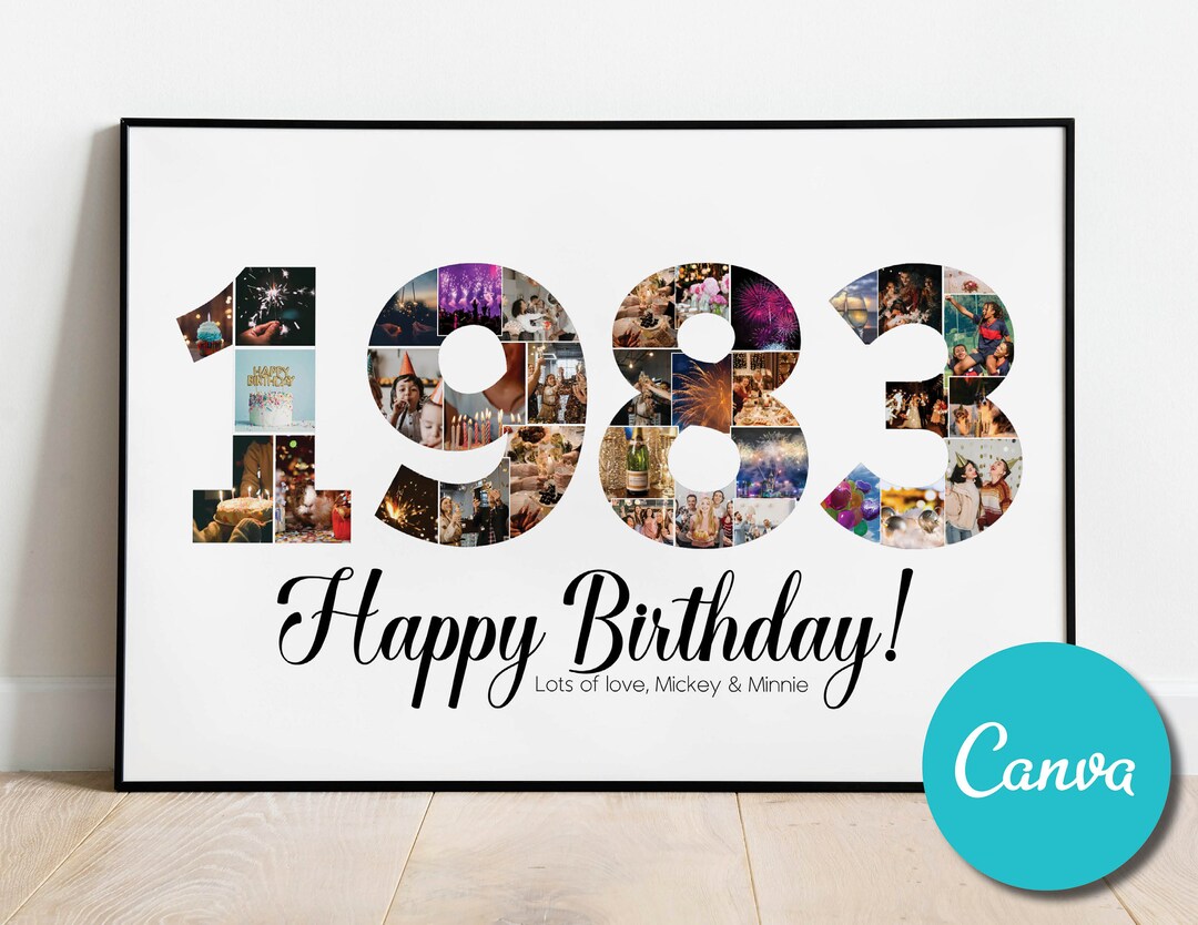 Custom 1983 Birthday Photo Collage Gift Poster Number Art, Custom ...