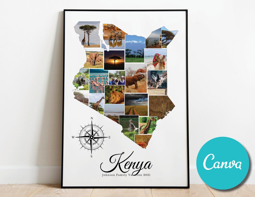 Kenya Map Travel Photo Collage Wedding Anniversary Gift, Kenya Vacation ...