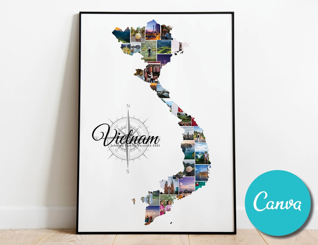 Vietnam Map Travel Photo Collage Poster Wedding Anniversary Gift ...