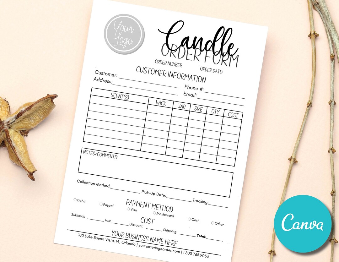 Editable Candle Custom Order Form Business Template, DIY Candle Order ...