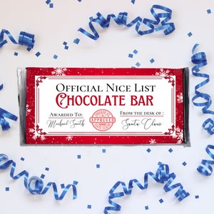 Santa Nice List Chocolate Bar Wrapper Editable Certificate, Christmas ...
