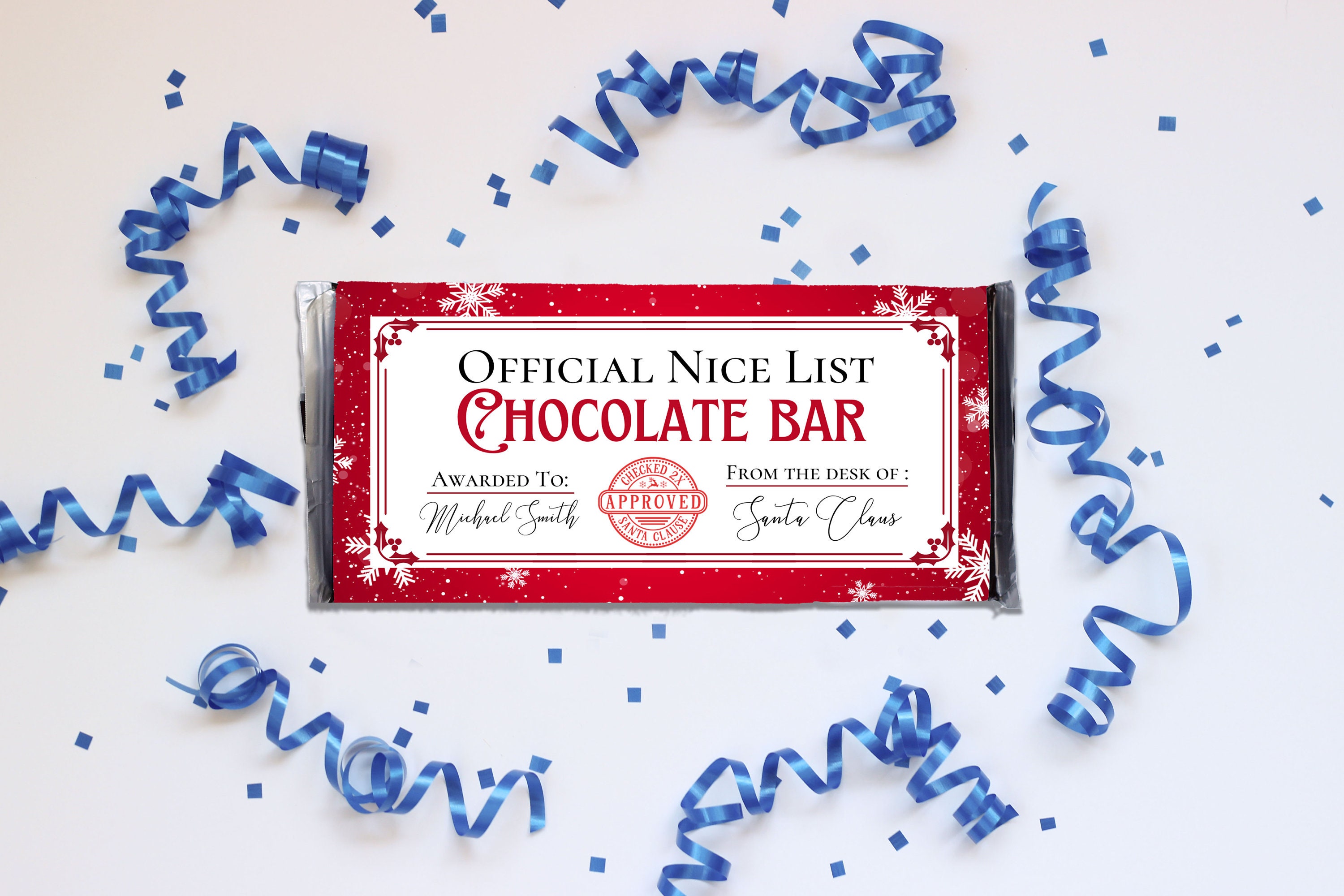 Santa Nice List Chocolate Bar Wrapper Editable Certificate - Etsy