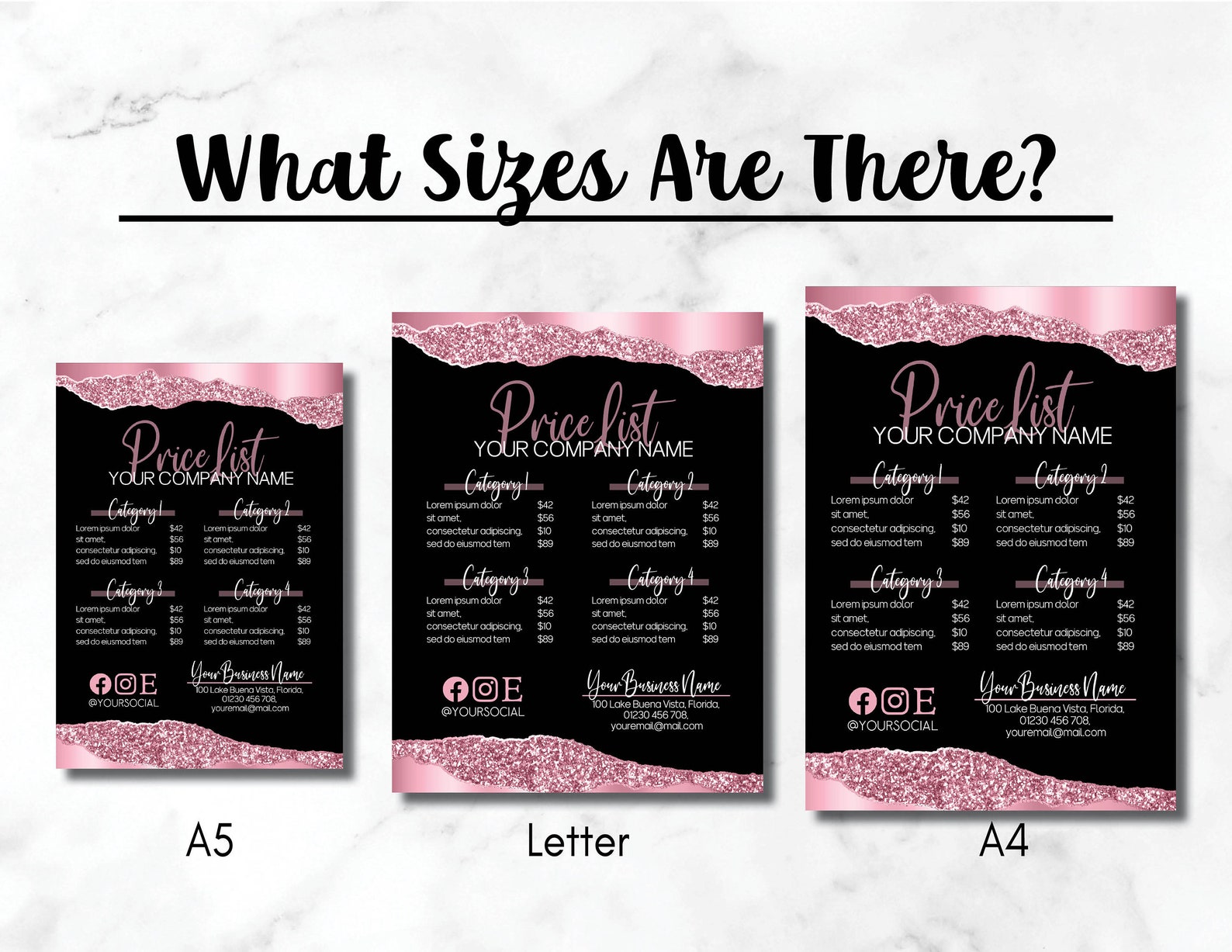 Pink Glitter Editable Price List Template Custom Salon Bakery - Etsy