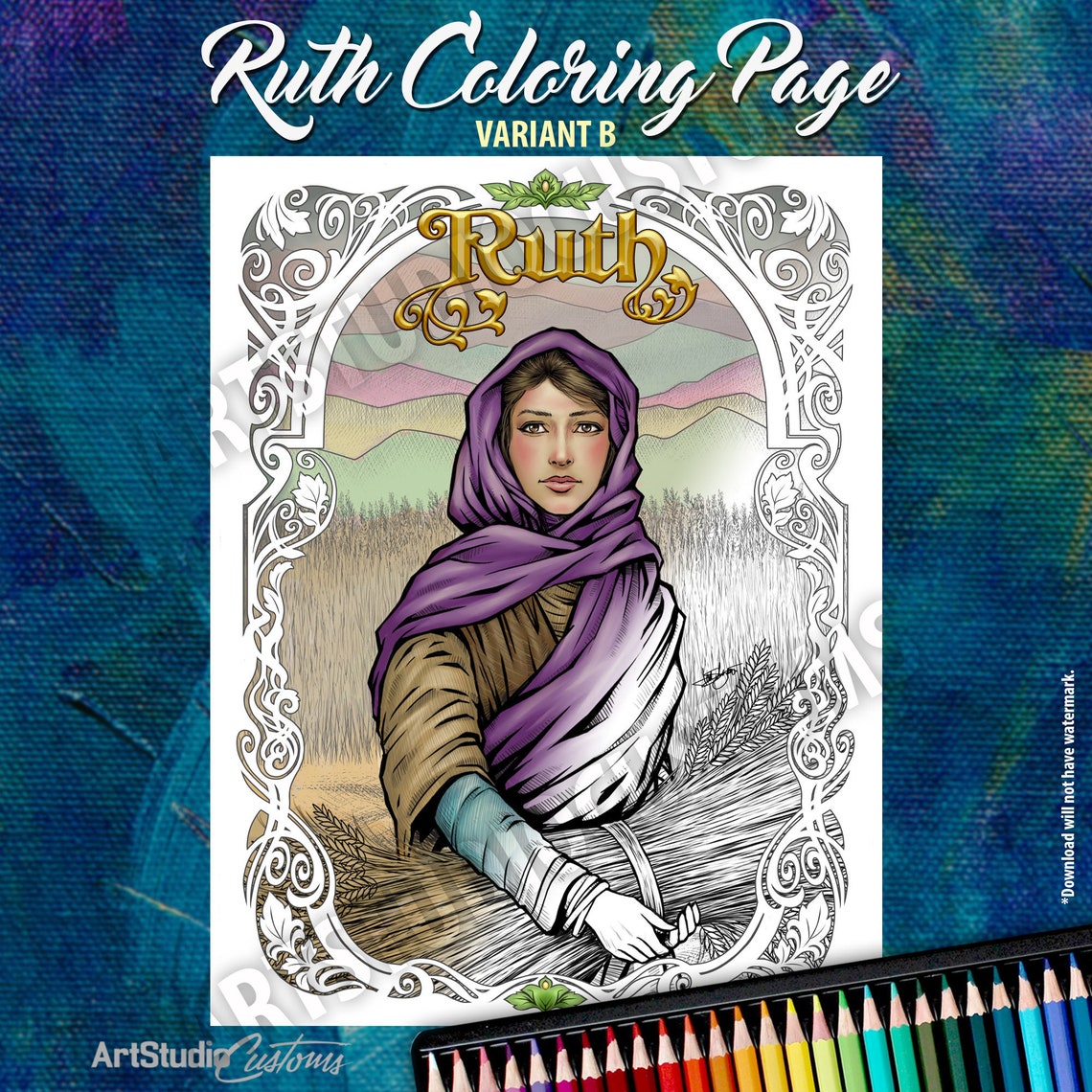 Printable Ruth Coloring Page, Variant B, Old Testament, Hand-drawn ...