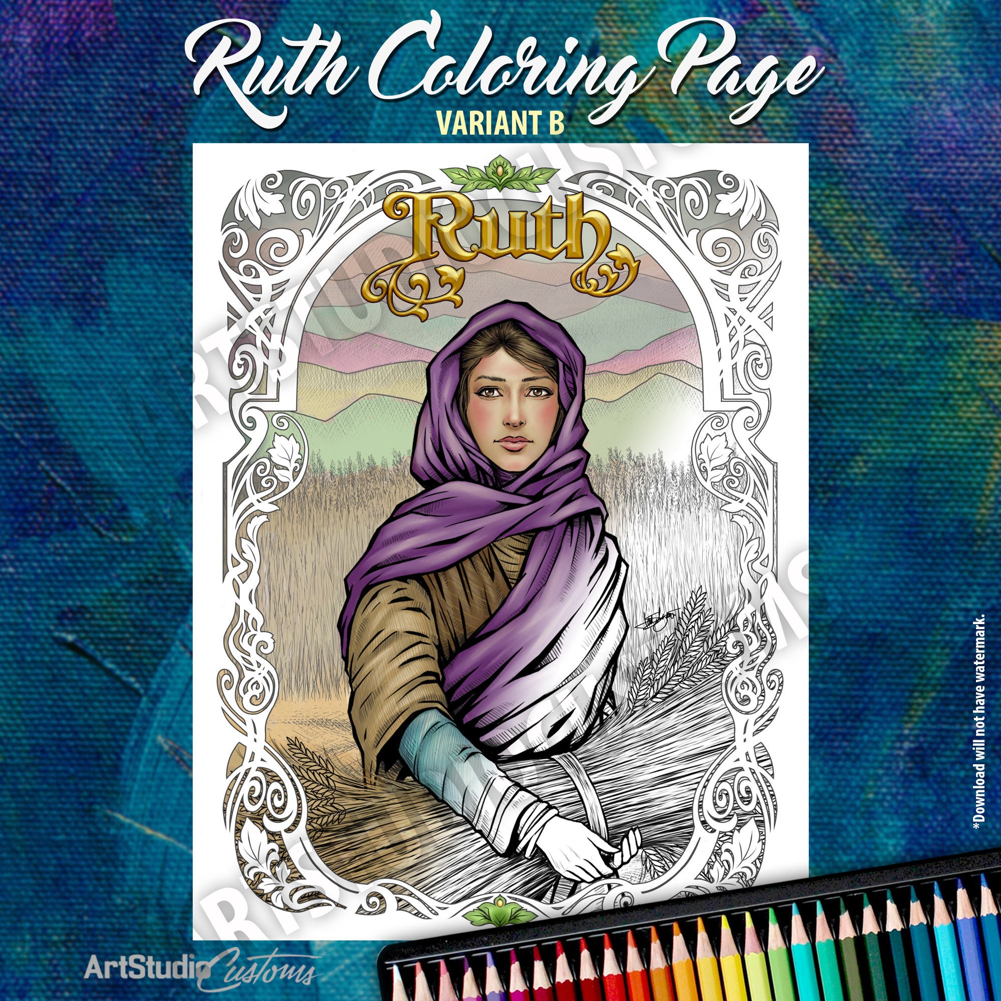 Printable Ruth Coloring Page, Variant B, Old Testament, Hand-drawn ...