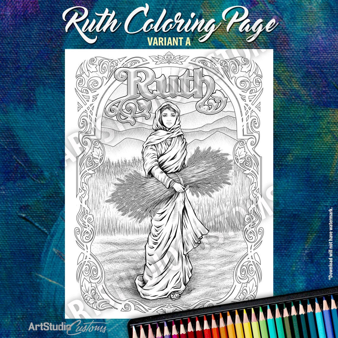 Printable Ruth Coloring Page, Variant A, Old Testament, Hand-drawn ...