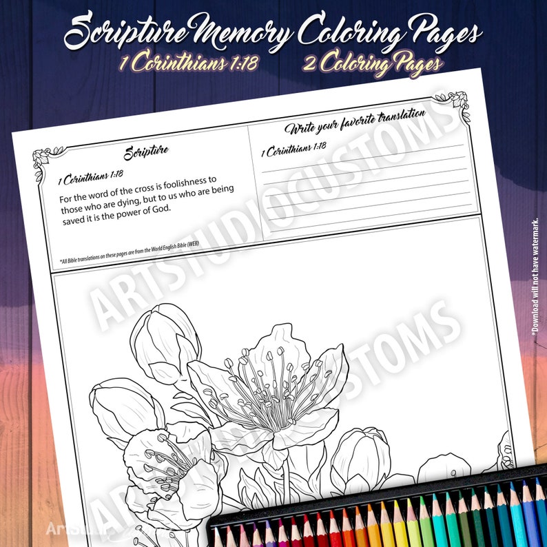 Scripture Memory Coloring Pages, 1 Corinthians 1:18, Printable Black ...