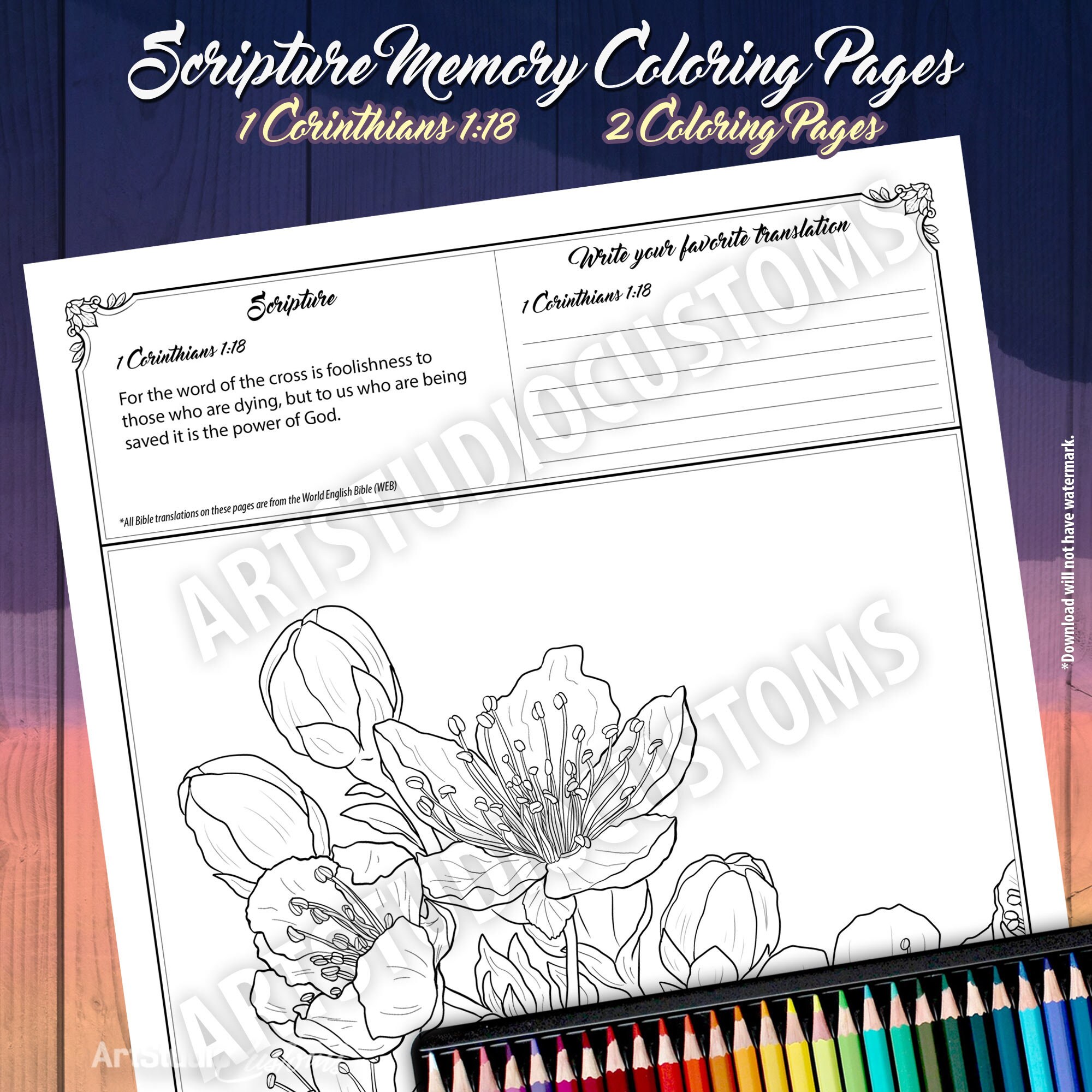 Scripture Memory Coloring Pages, 1 Corinthians 1:18, Printable Black ...