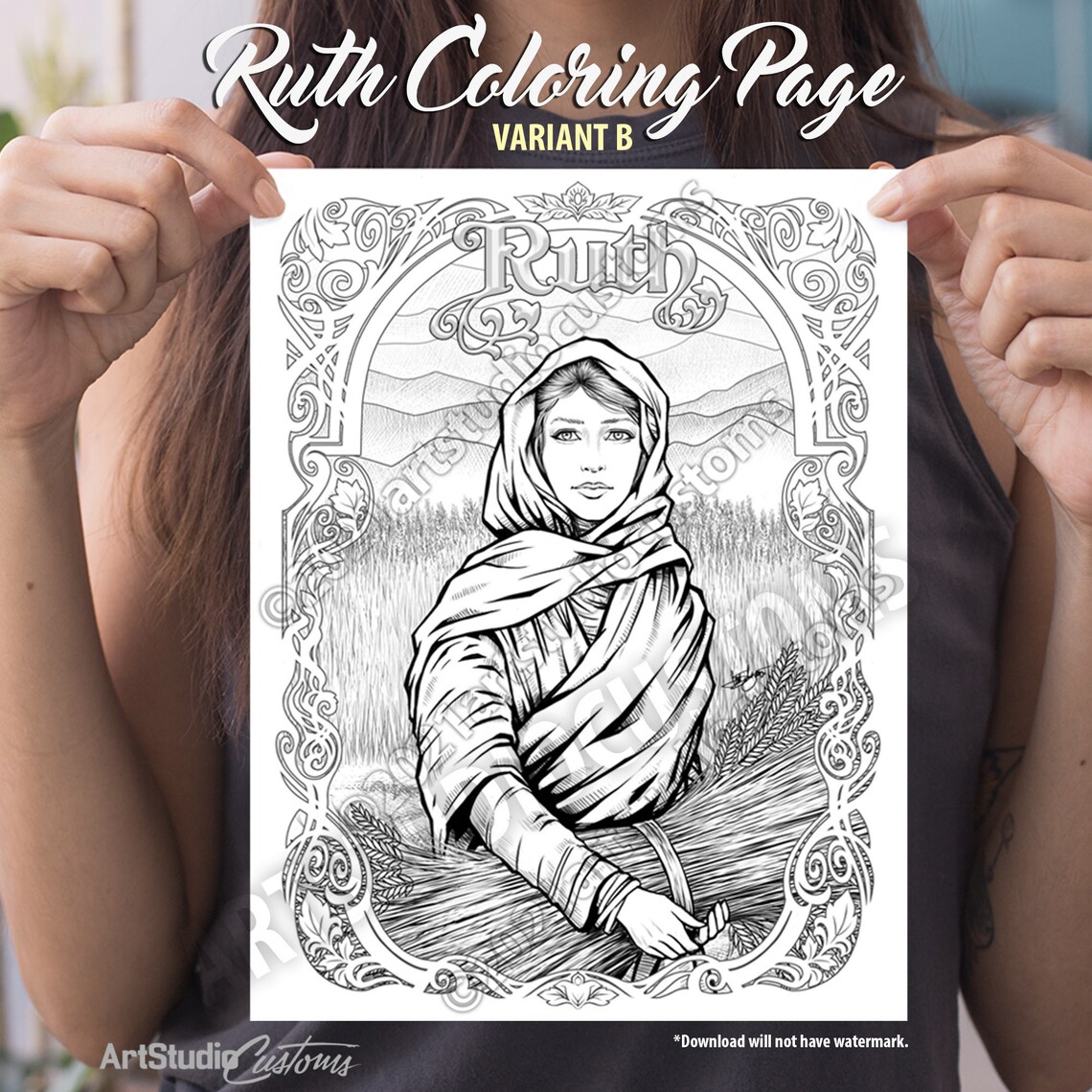 Printable Ruth Coloring Page, Variant B, Old Testament, Hand-drawn ...