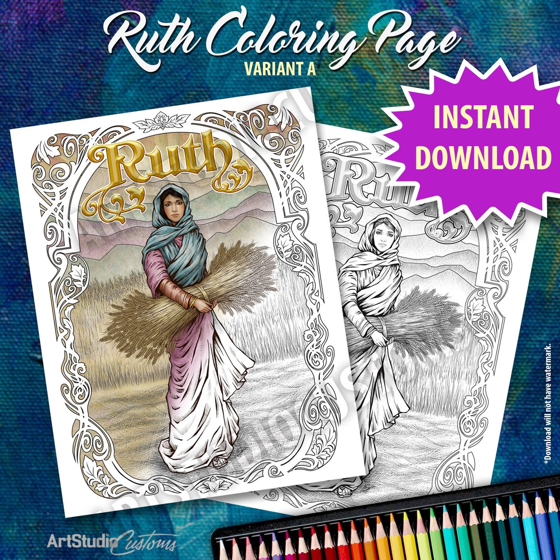 Printable Ruth Coloring Page, Variant A, Old Testament, Hand-drawn ...