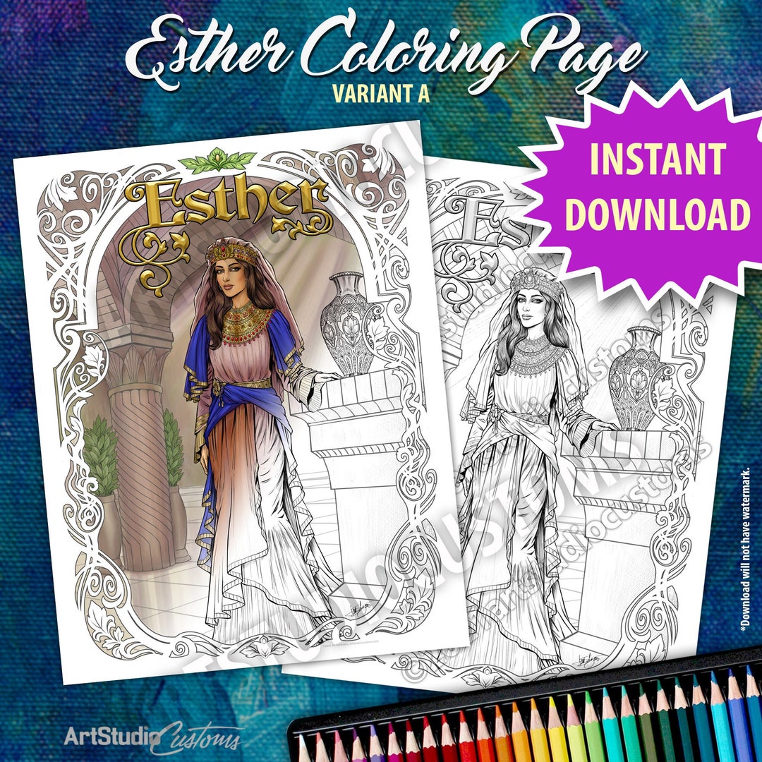 Printable Esther Coloring Page, Variant A, From the Old Testament, Hand ...