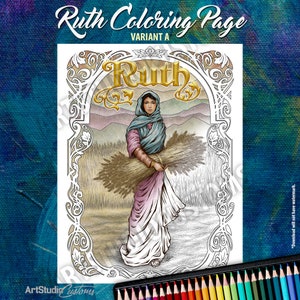 Printable Ruth Coloring Page, Variant A, Old Testament, Hand-drawn ...