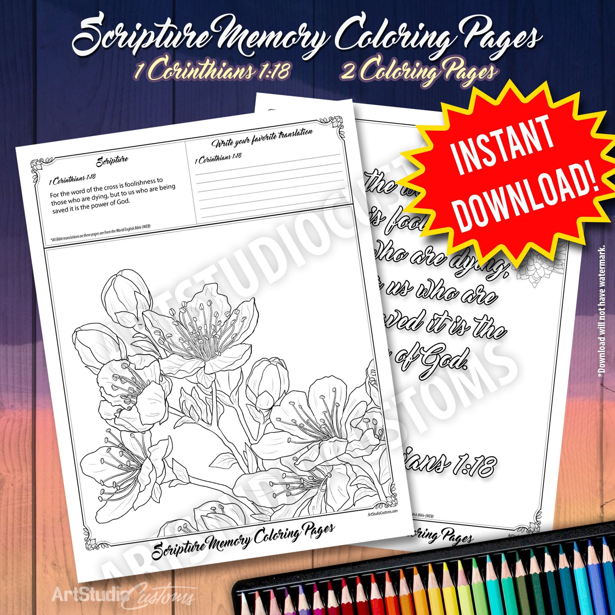 Scripture Memory Coloring Pages, 1 Corinthians 1:18, Printable Black ...