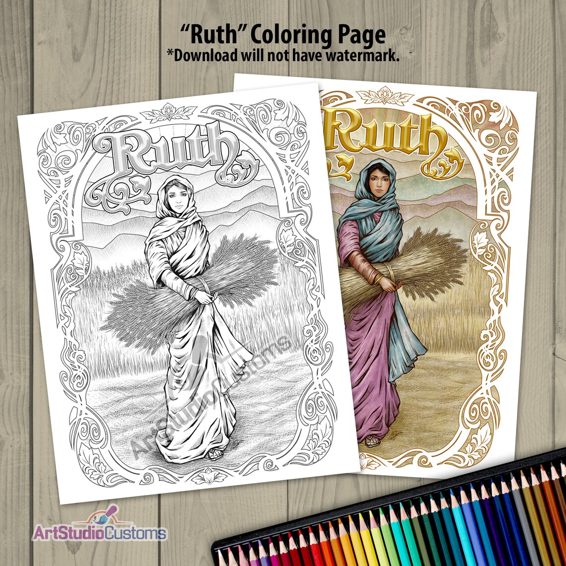 Printable Ruth Coloring Page From the Bible Hand Drawn Art | Etsy