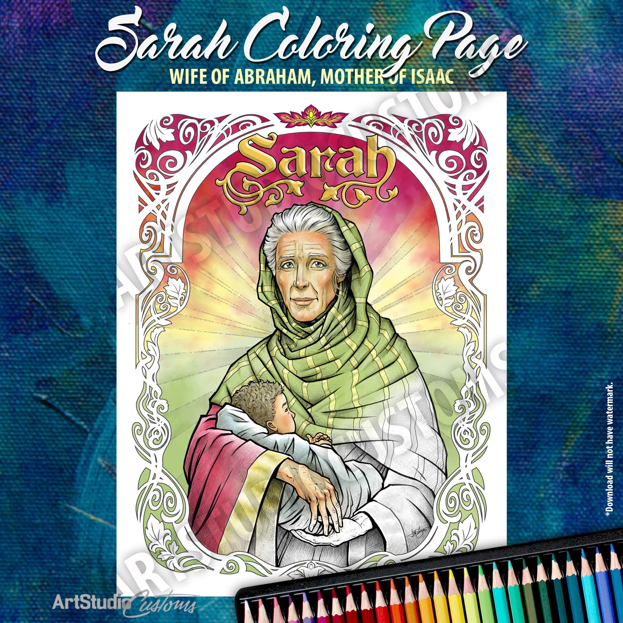 Printable Sarah Coloring Page, From the Old Testament, Hand-drawn ...