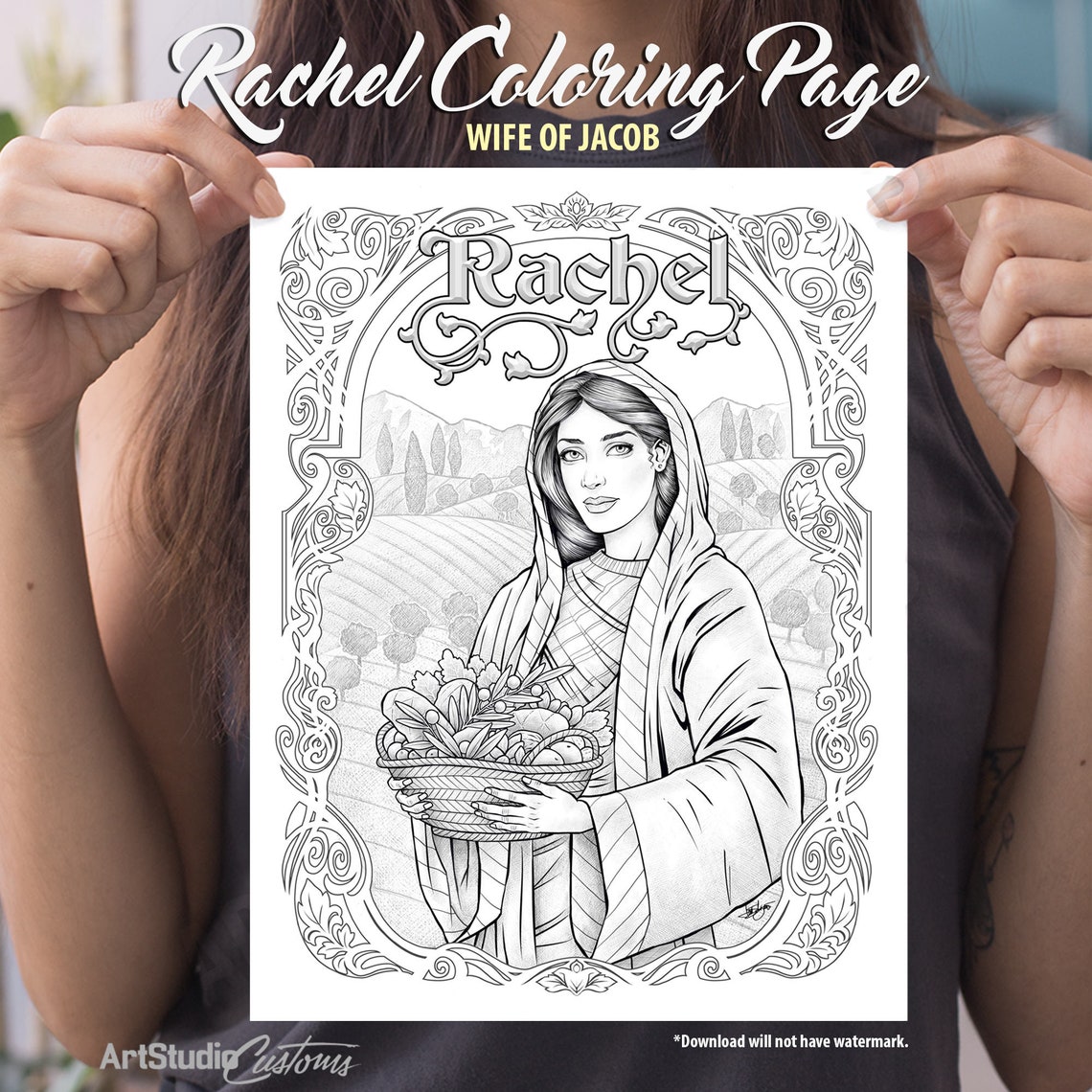 Printable Rachel Coloring Page, From the Old Testament, Hand Drawn ...