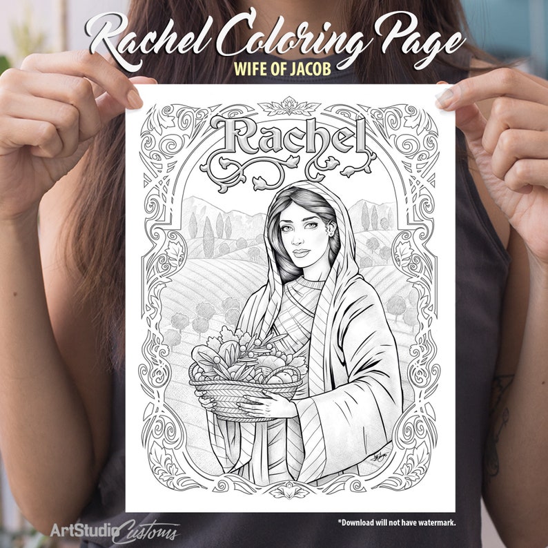 Printable Rachel Coloring Page, From the Old Testament, Hand Drawn ...