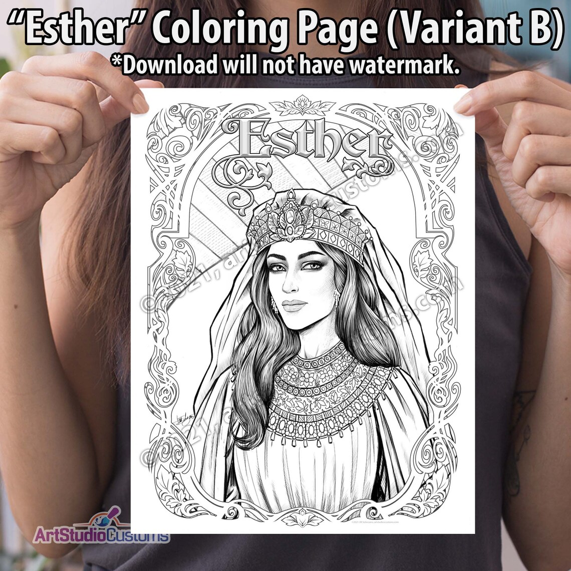 Printable Esther Coloring Page, Variant B, Old Testament, Hand-drawn ...