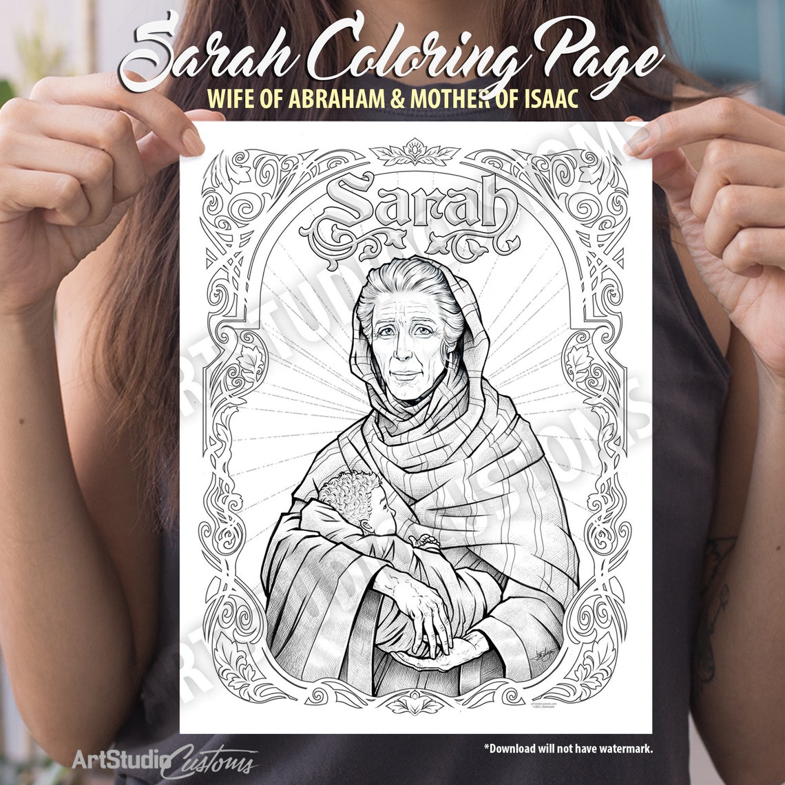 Printable Sarah Coloring Page, From the Old Testament, Hand-drawn ...