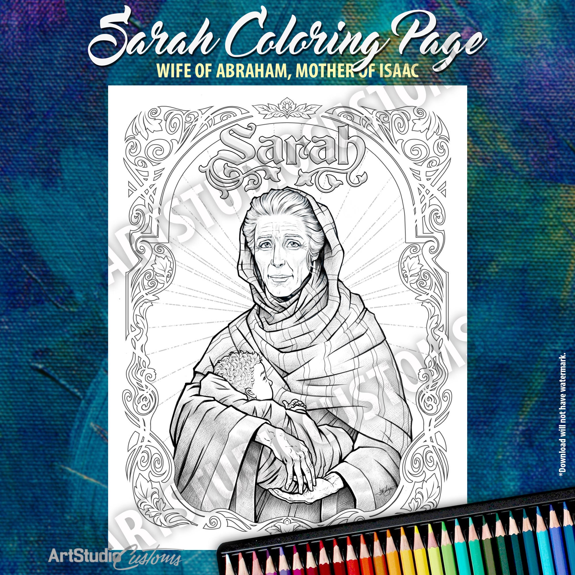 Printable Sarah Coloring Page, From the Old Testament, Hand-drawn ...