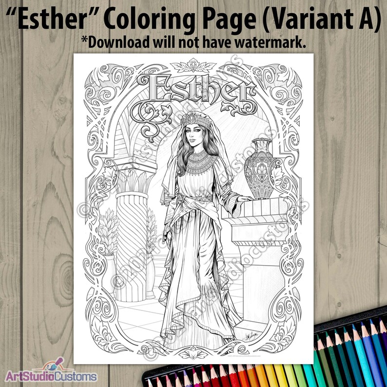 Printable Esther Coloring Page Variant A From the Old - Etsy
