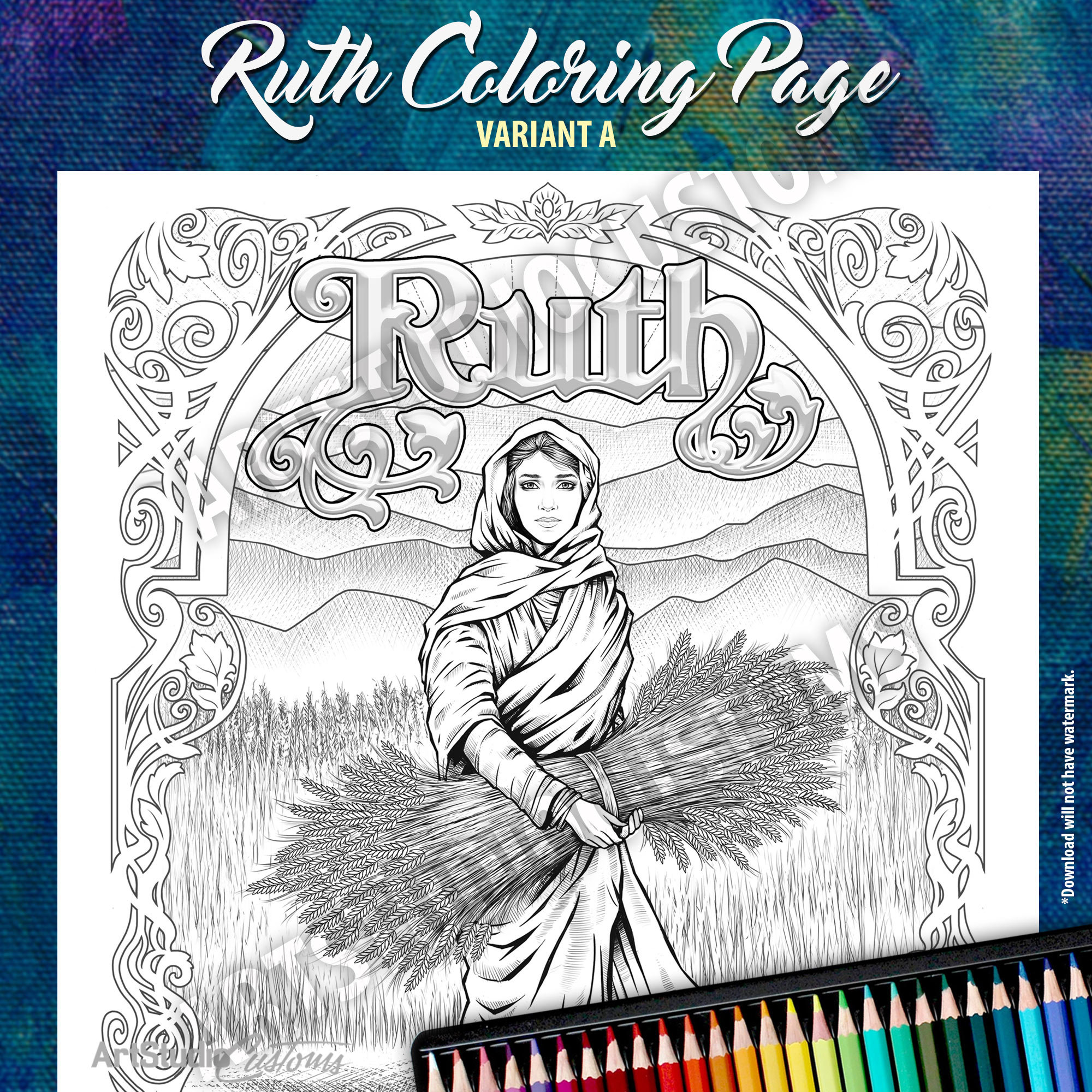 Printable Ruth Coloring Page, Variant A, Old Testament, Hand-drawn ...