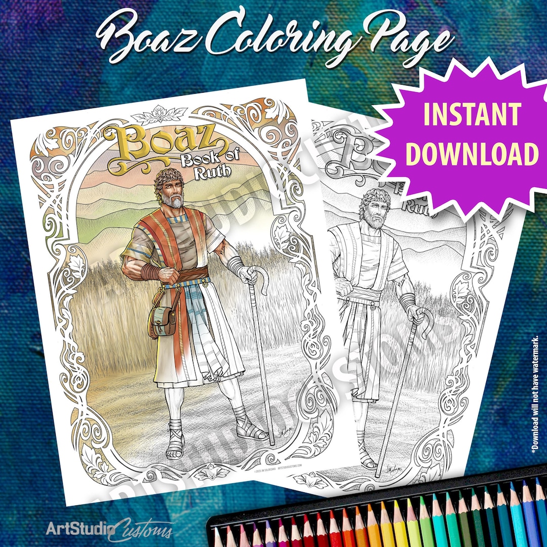 Printable Boaz Coloring Page, From the Old Testament, Hand-drawn, Black ...